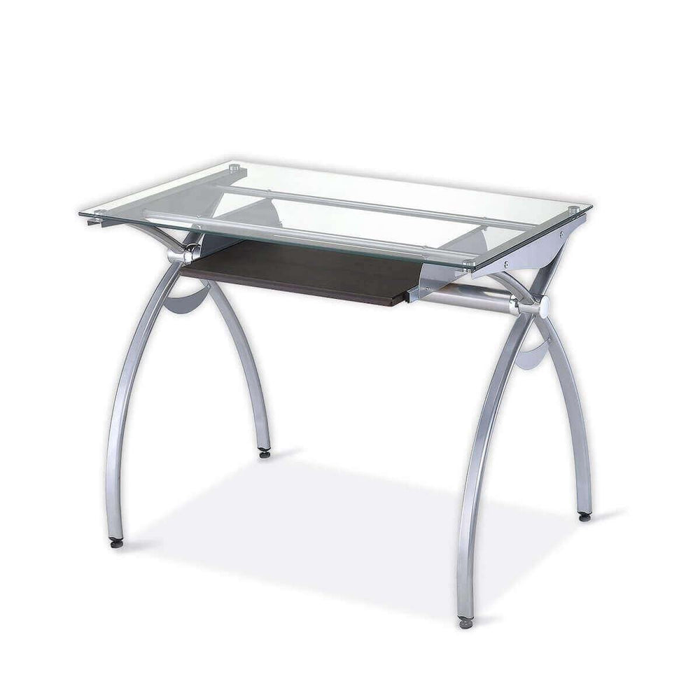 Techni Mobili Contempo Clear Glass Top Computer Desk with Pull Out ...